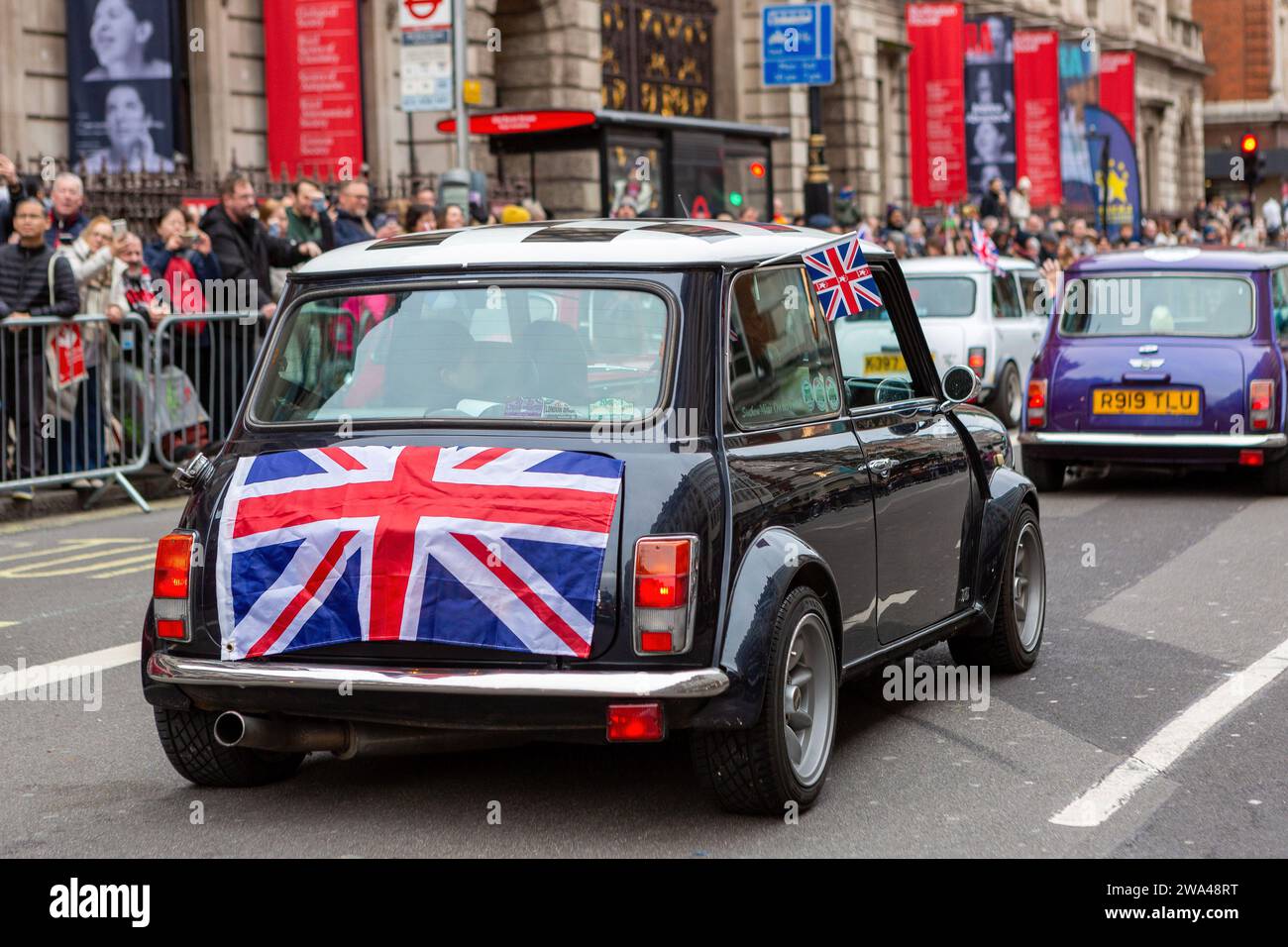 London, UK. 01st Jan, 2024. Mini cooper cars are seen during the London ...