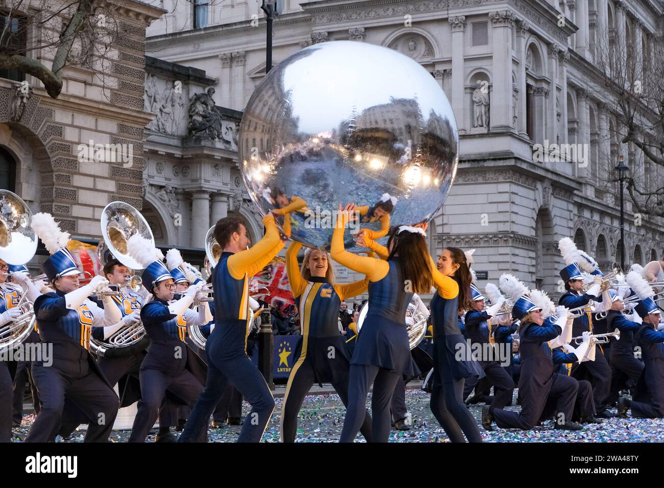 London, UK. 1st January, 2024. Crowds in London gather to watch the London New Year's Day Parade ...