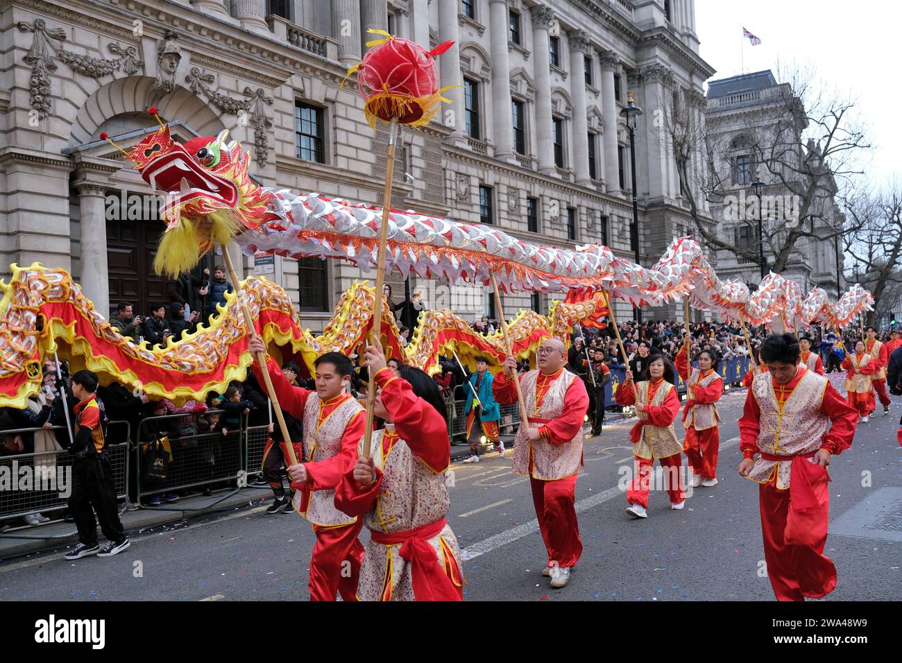 London, UK. 1st January, 2024. Crowds in London gather to watch the London New Year's Day Parade ...