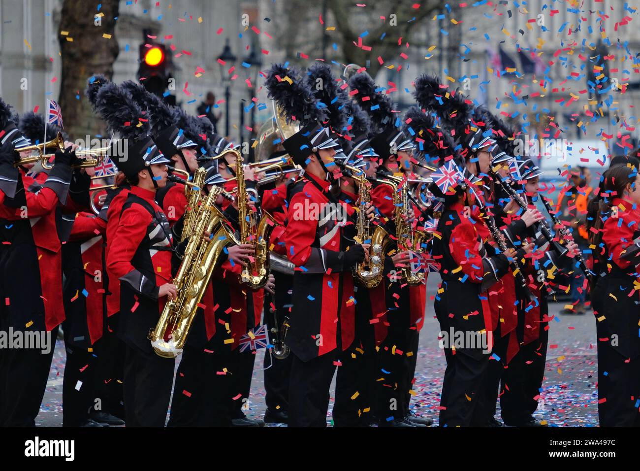 London, UK. 1st January, 2024. Crowds in London gather to watch the London New Year's Day Parade ...