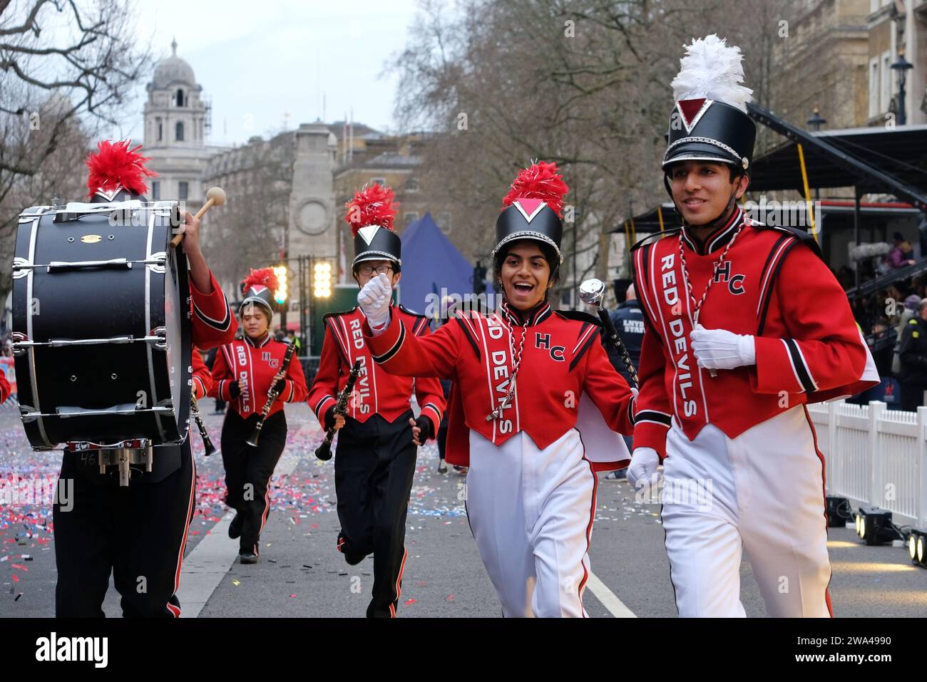 London, UK. 1st January, 2024. Crowds in London gather to watch the London New Year's Day Parade ...