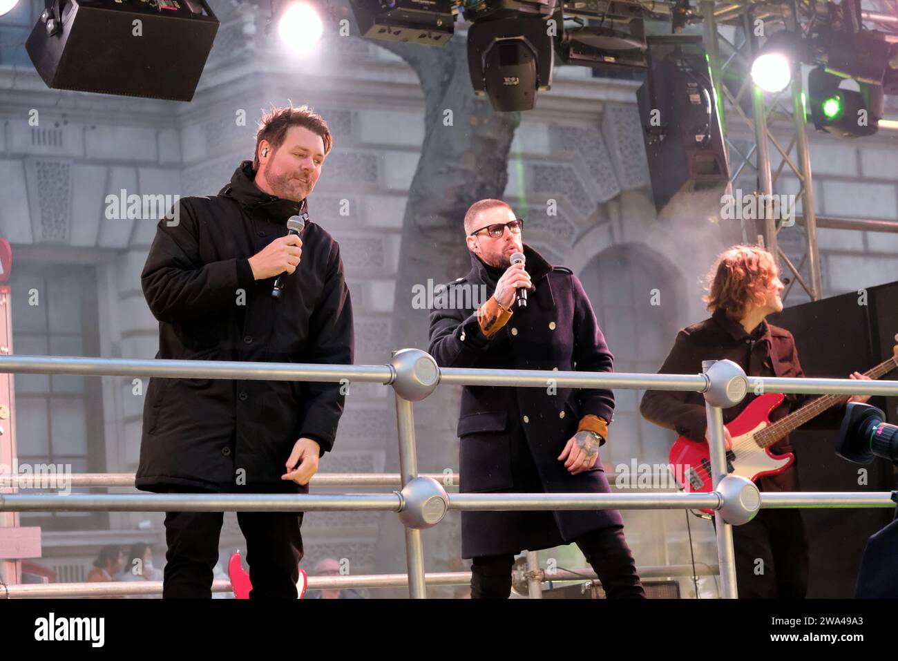 London, UK. 1st January, 2024. Boyzlife members Brian McFadden (L) and ...