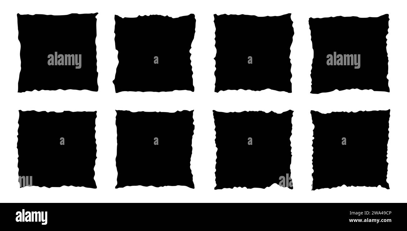 Rough edge rectangle shape collage. Paper torn, jagged edge rectangle frame set. Grunge, old ...