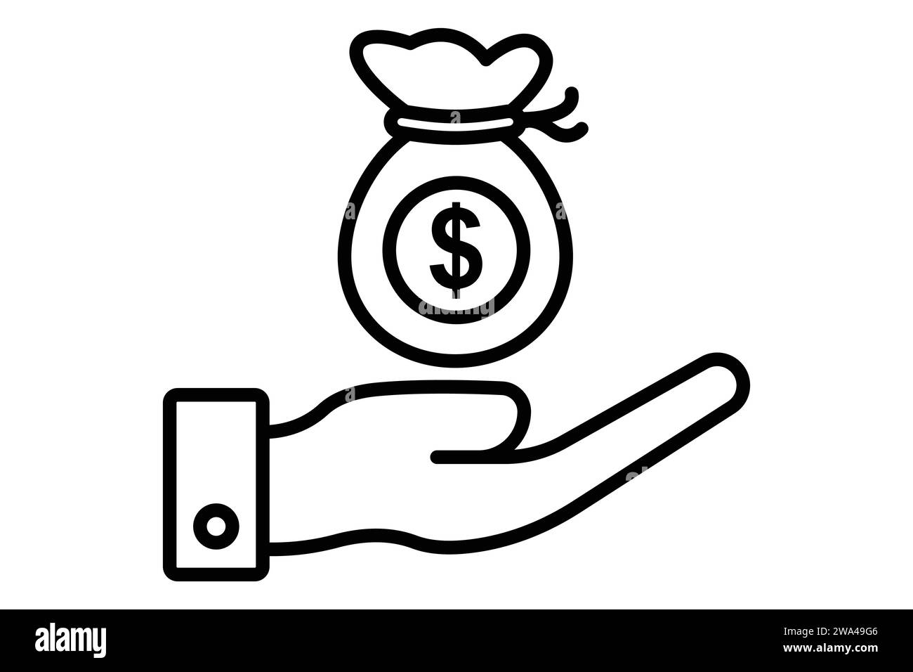 asset icon. hand with dollar. icon related to riches, finance. line ...