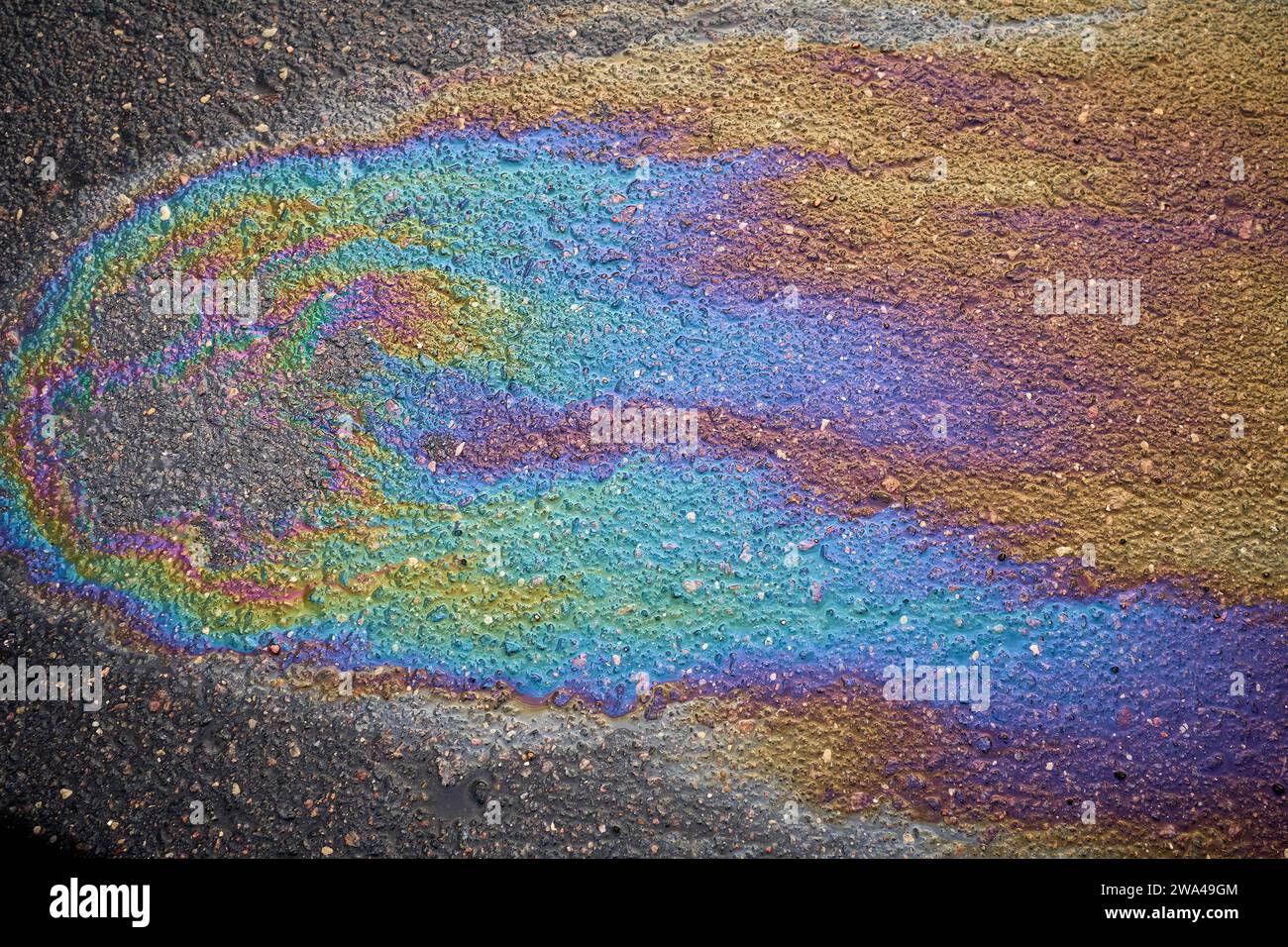 Fuel or oil stain on an asphalt road as a texture or background Stock ...