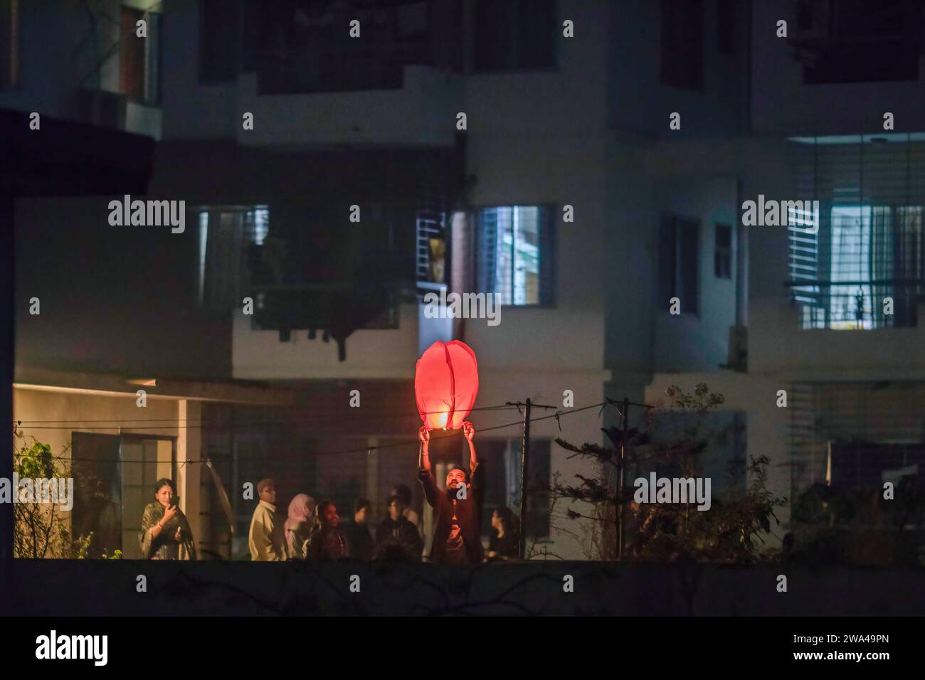 Dhaka, Bangladesh. 01st Jan, 2024. Residents seen flying paper lantern ...