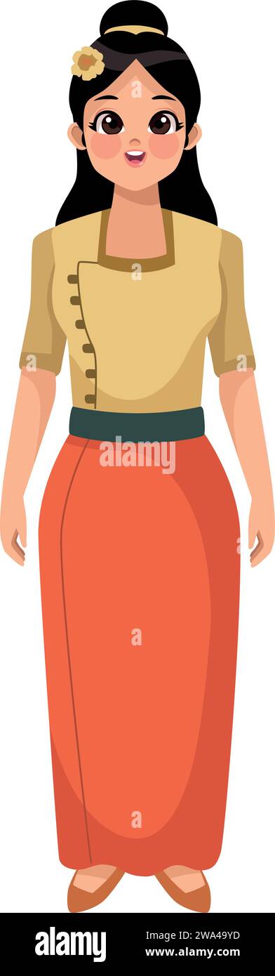 myanmar woman in traditional clothes Stock Vector Image & Art - Alamy
