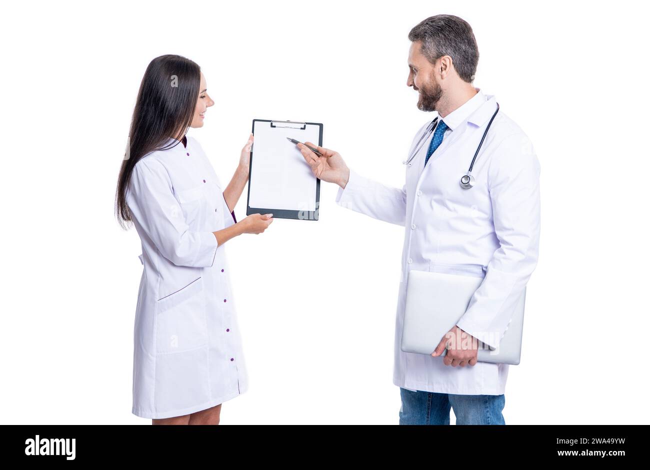 doctor hold clipboard writing prescription to patient. medical record ...