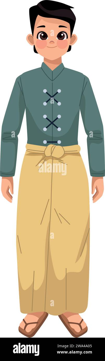 myanmar man in traditional clothes Stock Vector Image & Art - Alamy