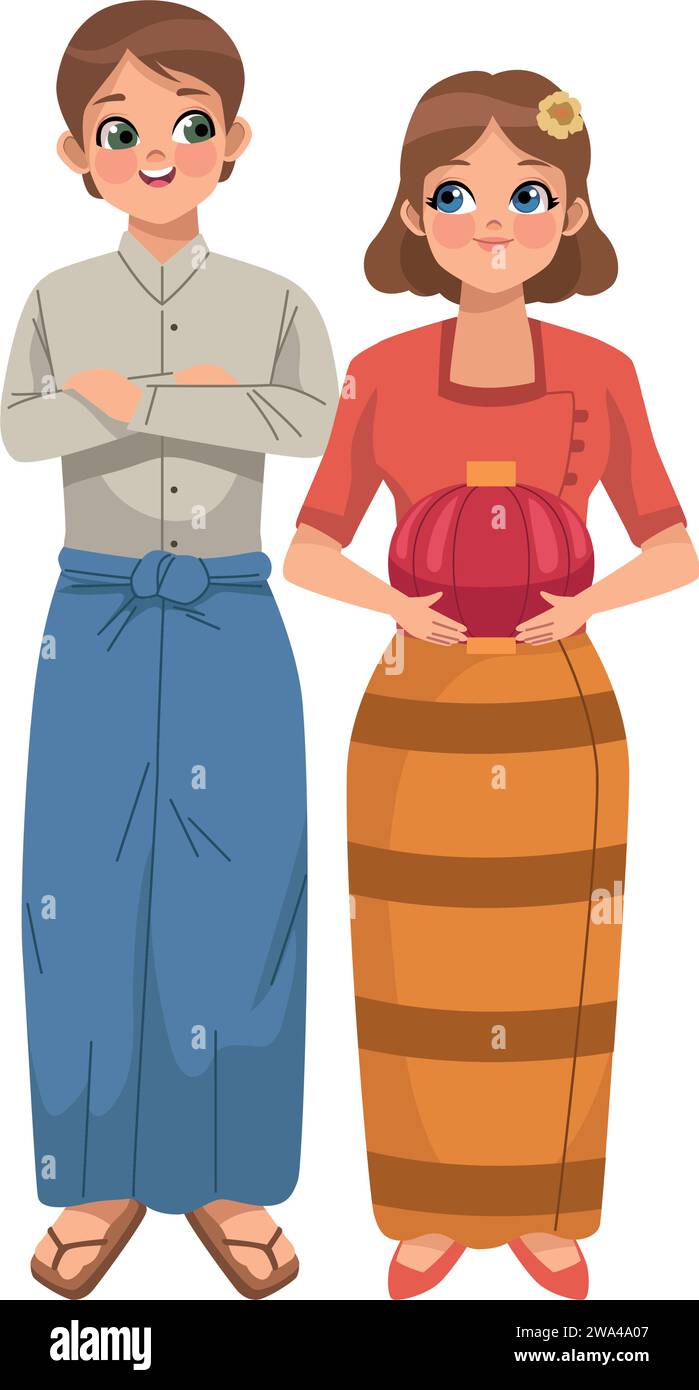 myanmar couple character Stock Vector Image & Art - Alamy