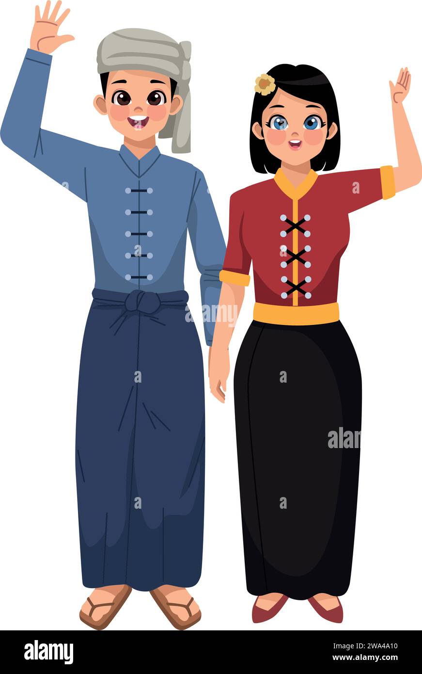 myanmar man and woman Stock Vector Image & Art - Alamy