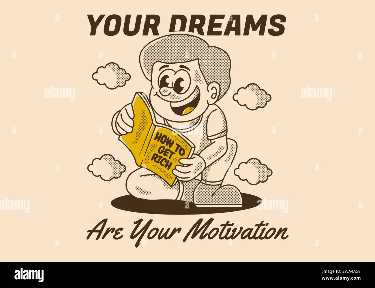 Your dream are your motivation. Vintage illustration of a boy sitting ...