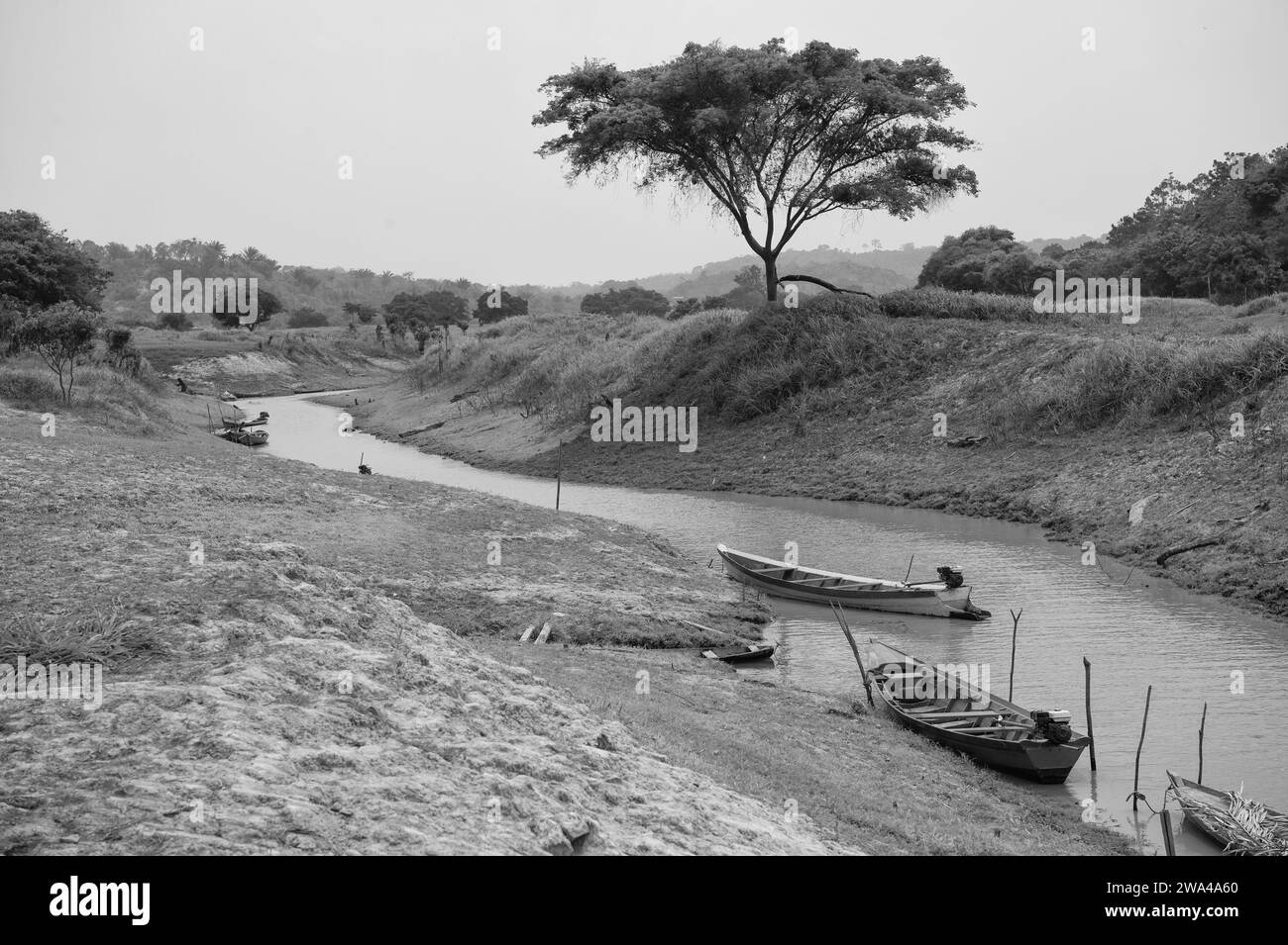riverbed with rowboat outdoor. riverbed with rowboat at water. riverbed ...
