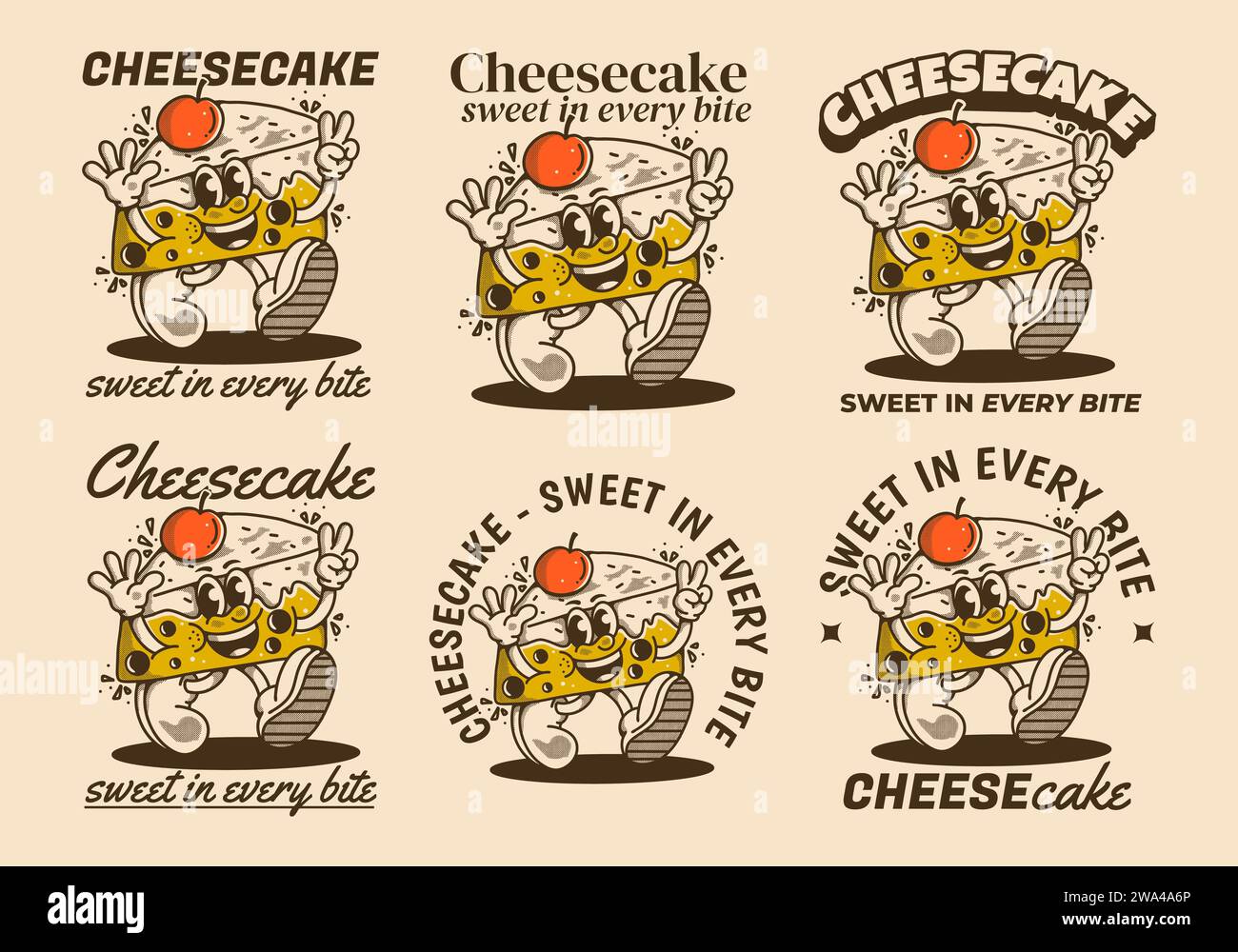 Cheesecake, sweet in every bite. Vintage mascot character illustration ...