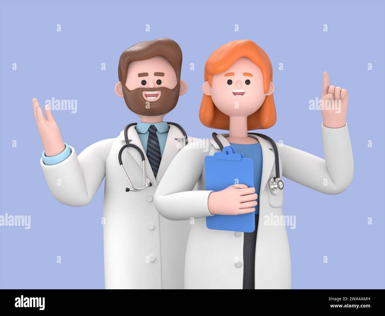 3d rendering. Cartoon character doctors woman and man, international ...