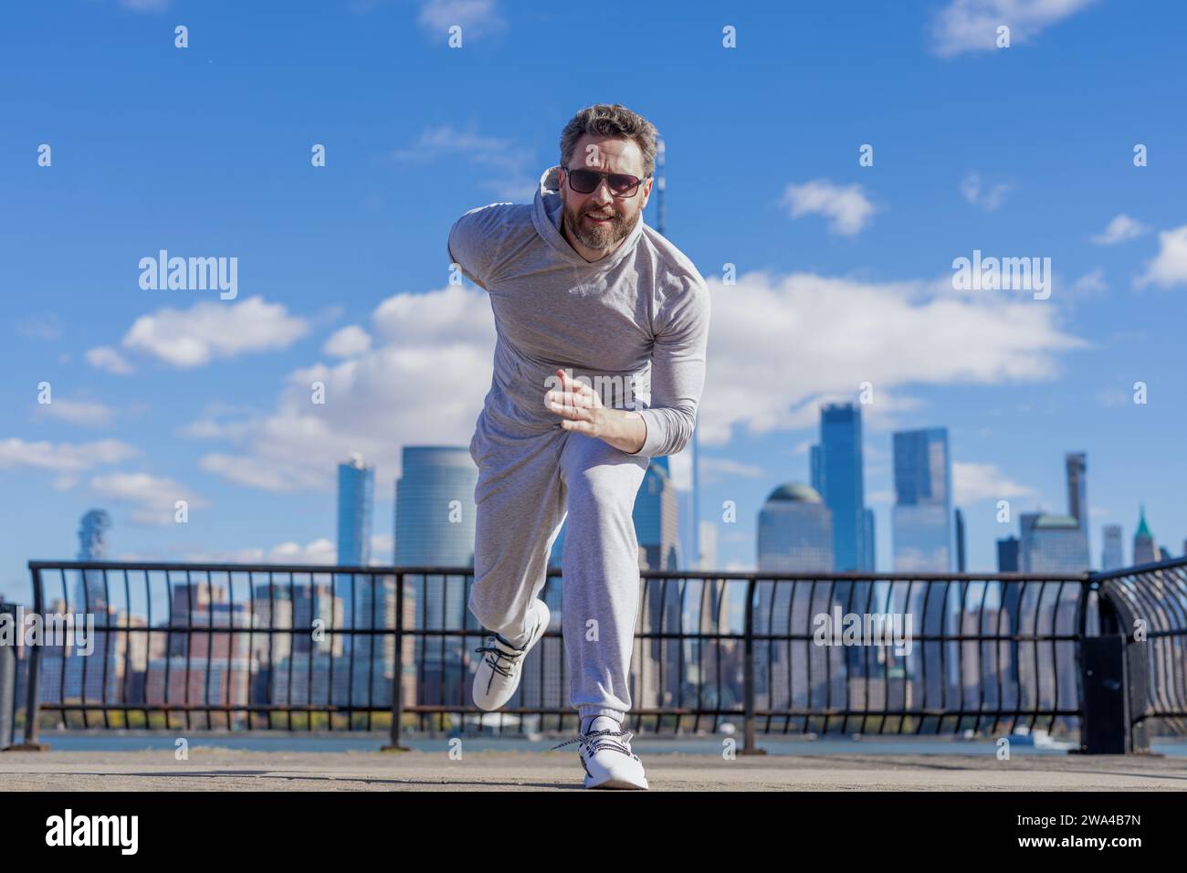 Sport running morning exercise. Man runner training in Manhattan. Sport ...