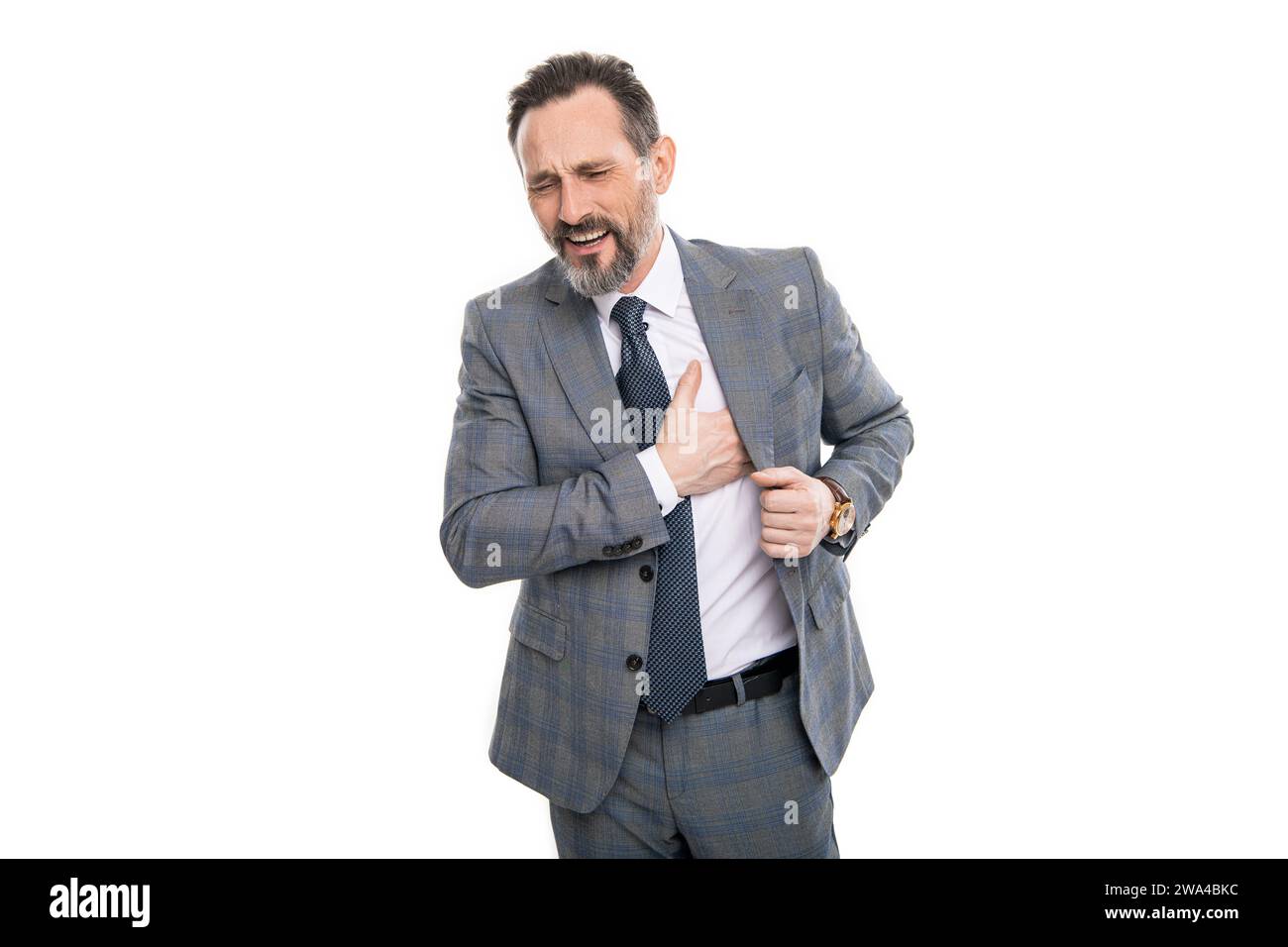 Heart attack. Myocardial infarction of stressed man. Businessman has ...