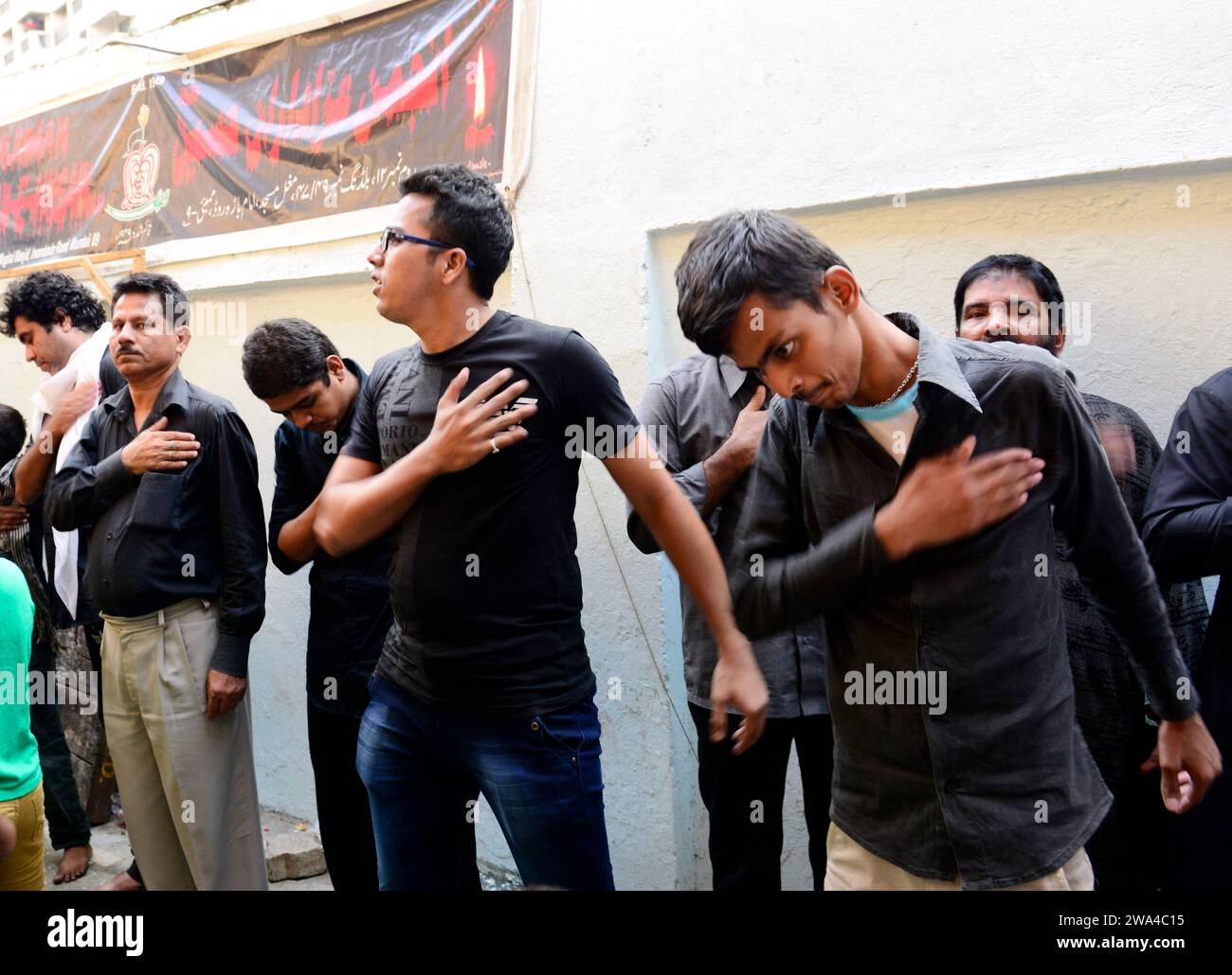 Shia men flogging themselves during the Muharram mourning festival of ...