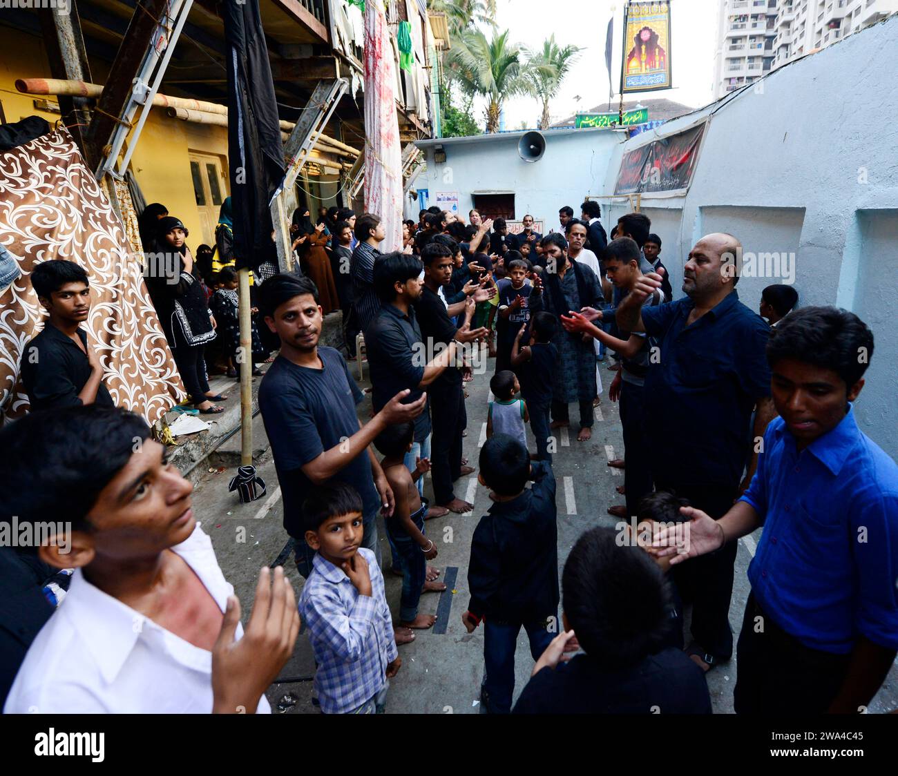 Shia men flogging themselves during the Muharram mourning festival of ...