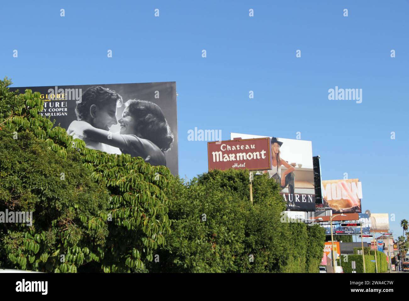 Sunset Strip Los Angeles Hollywood billboards Wide Shot Stock ...