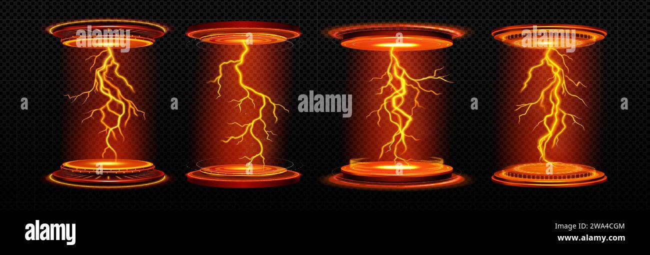 Red neon game portal with lightning and glow effect in realistic vector ...