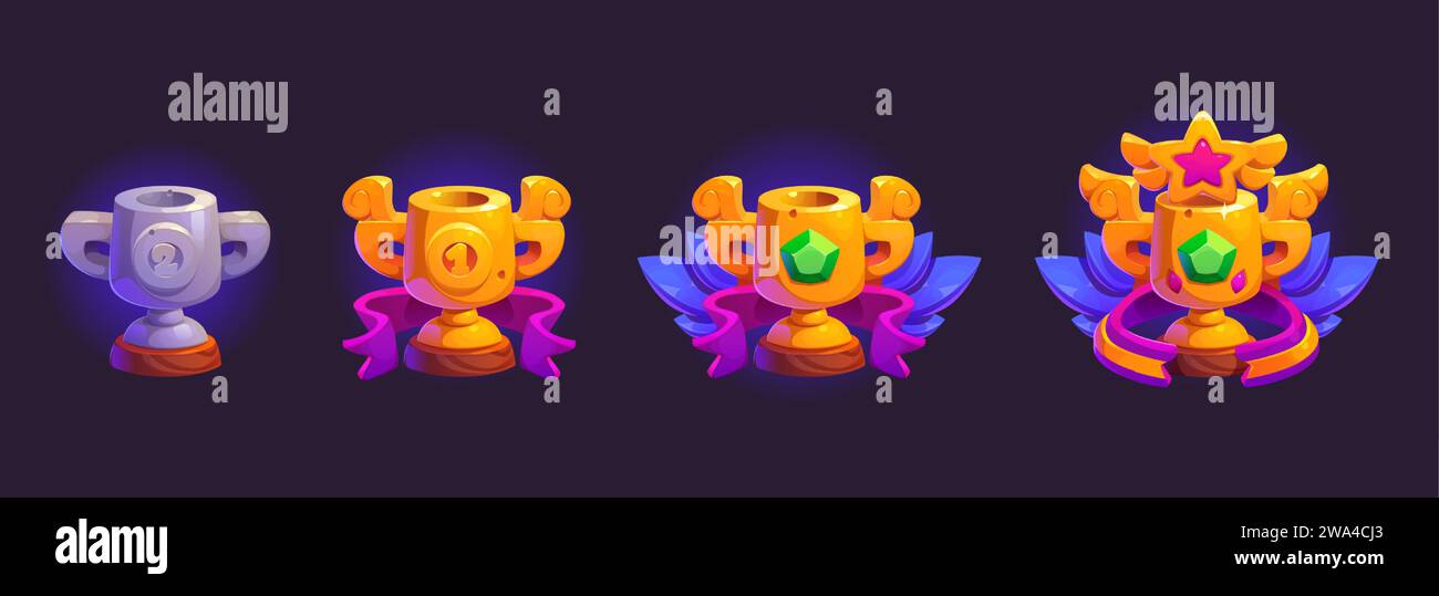 Award goblet and trophy cup for game level rank ui design. Cartoon ...