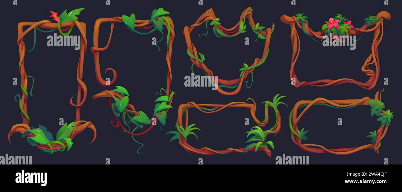 Frames and borders made of liana twisted and tangled branch with green ...