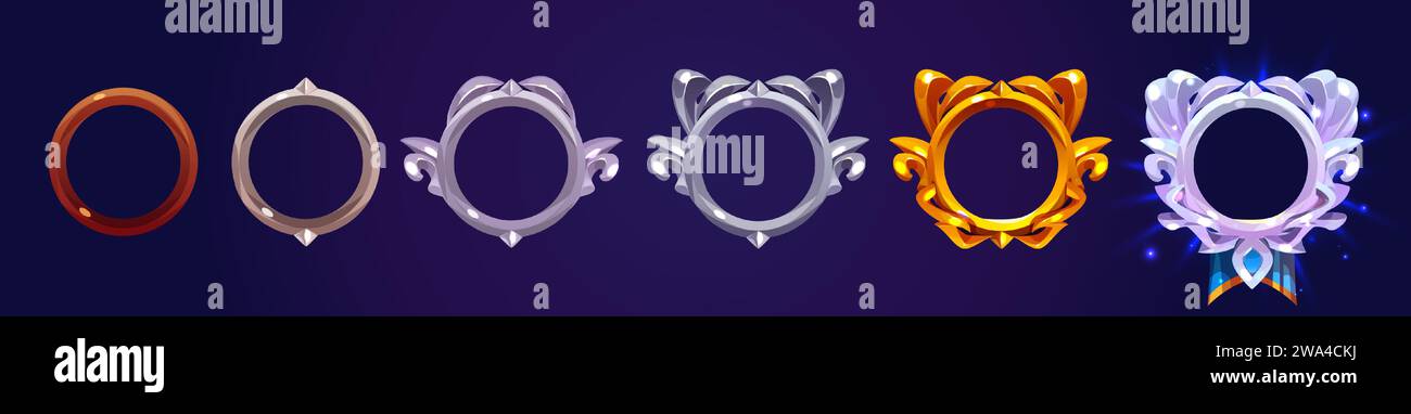Circle game rank frames set isolated on background. Vector cartoon ...