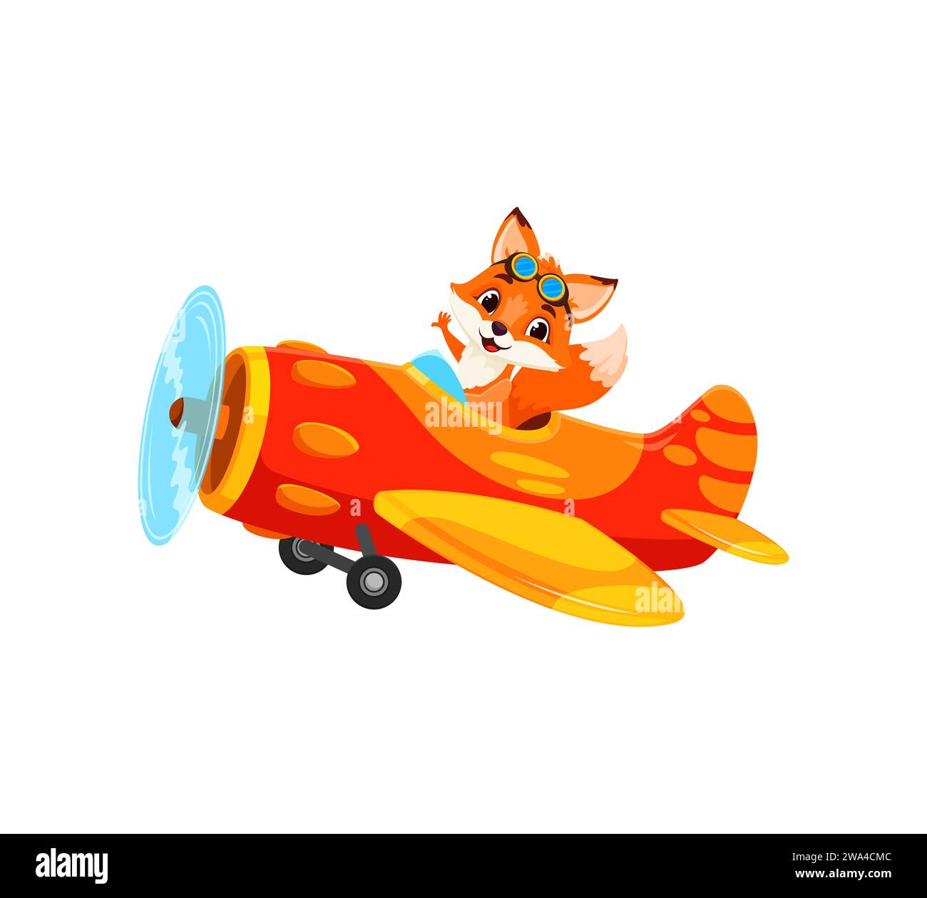 Cartoon fox pilot on plane, funny animal aviator in toy airplane, kids ...