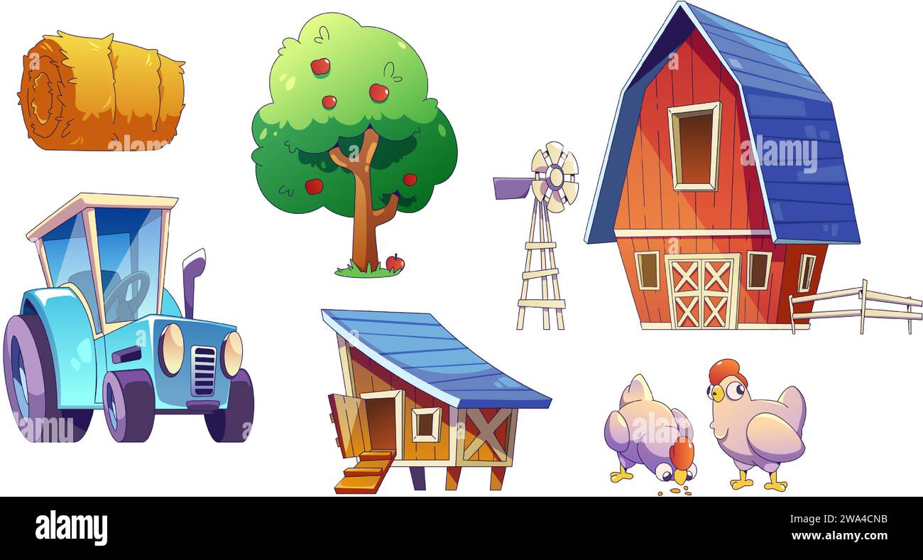 Farm game design elements set isolated on white background. Vector ...