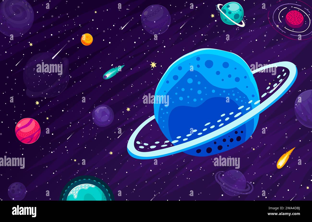 Galaxy space landscape with planets, stars and comets. Vector ...