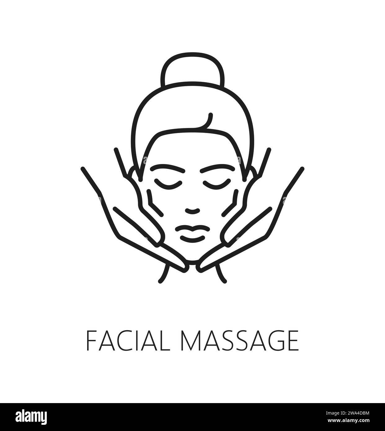 Facial Massage Icon For Face Care And Cosmetology Treatment Or Cosmetic Skincare Line Vector