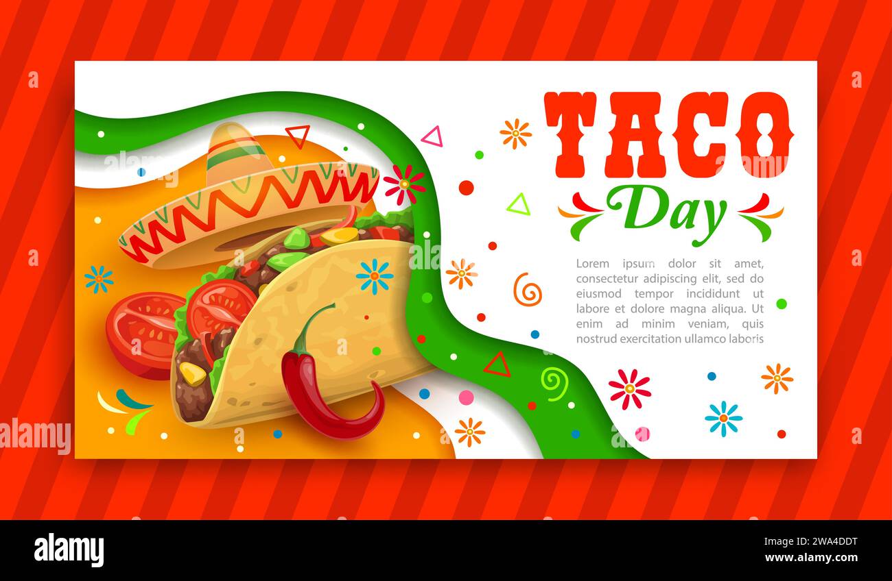 Mexican tacos day paper cut banner. Mexican takeaway food restaurant ...