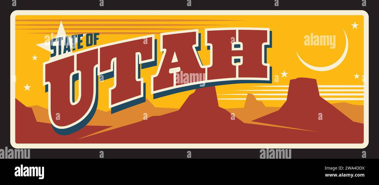 Utah state travel plate, USA travel souvenir of US Utah, Salt Lake City ...