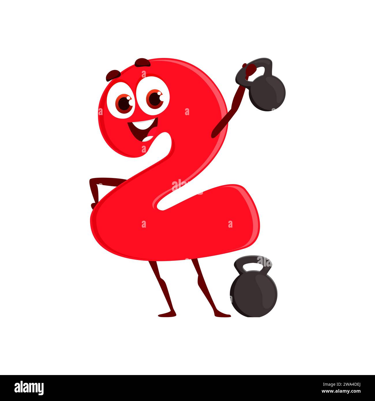 Cartoon funny number two 2 with gym dumbbells, sportsman character for ...