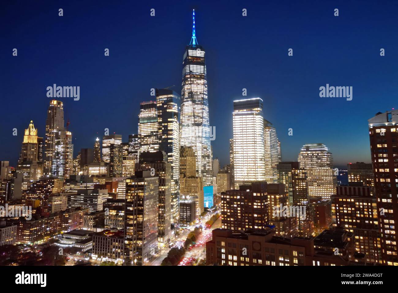 New York City, Manhattan famous top view. Night Manhattan from above ...