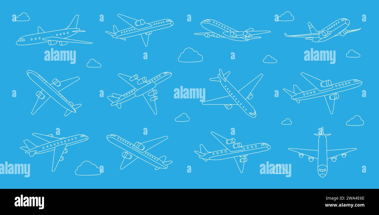 Jet airplane set. Air transport. Air flight symbol. Passenger airplanes ...