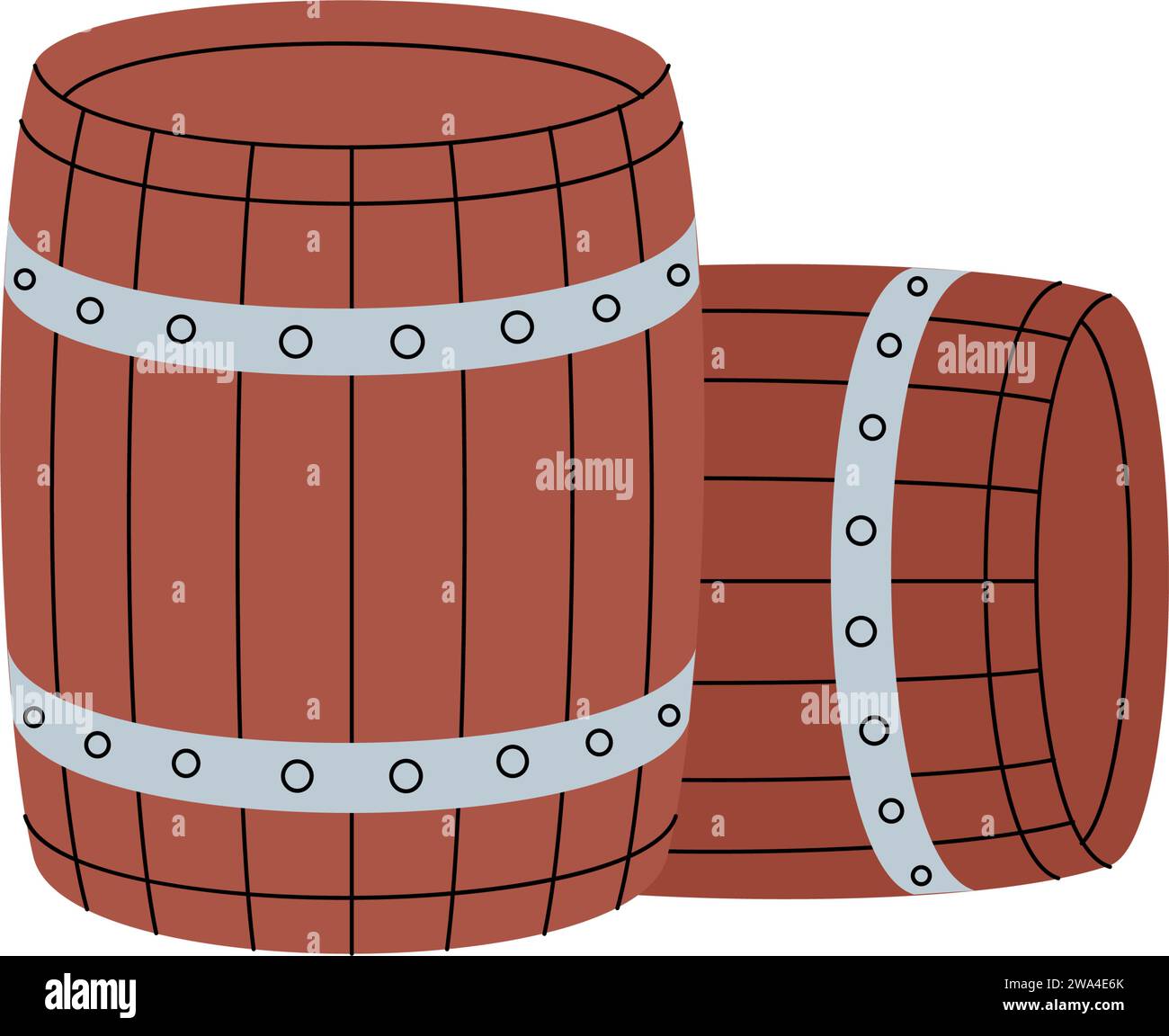 Wooden barrels. Beer old cask. Brewing process, brewery factory ...