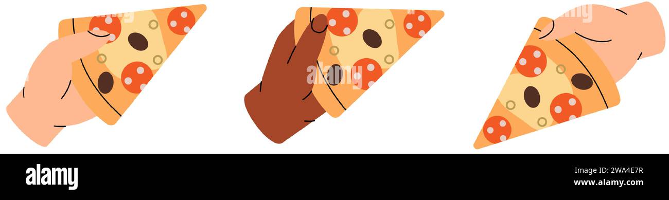 Hands holding a pizza slices. Traditional italian fast food. Italian ...