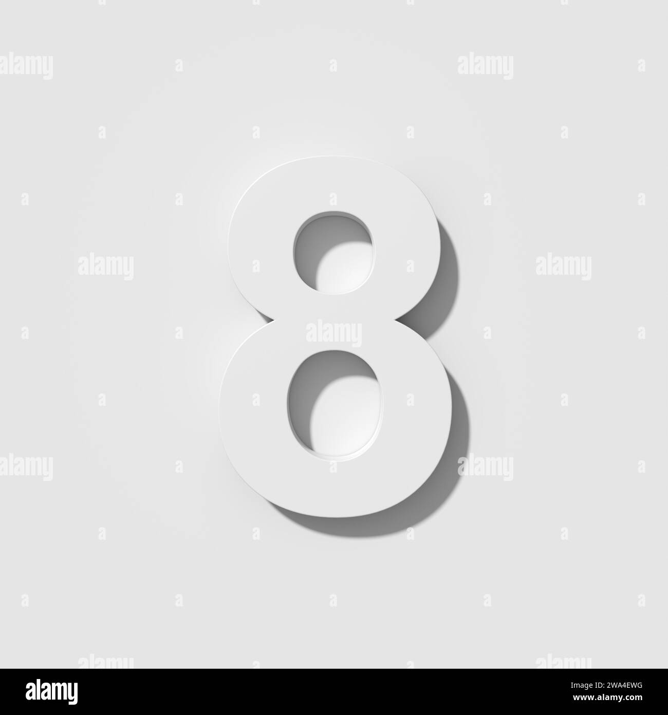 White number eight 8 on white background. Top view. 3D render Stock ...