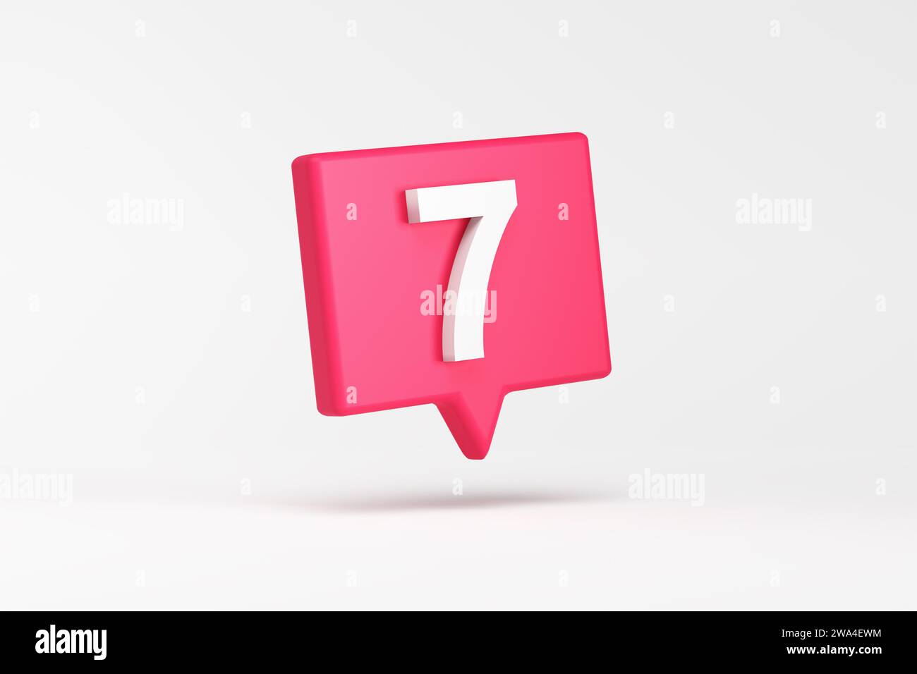 Number seven 7 on pink speech bubble on white background. 3D render ...