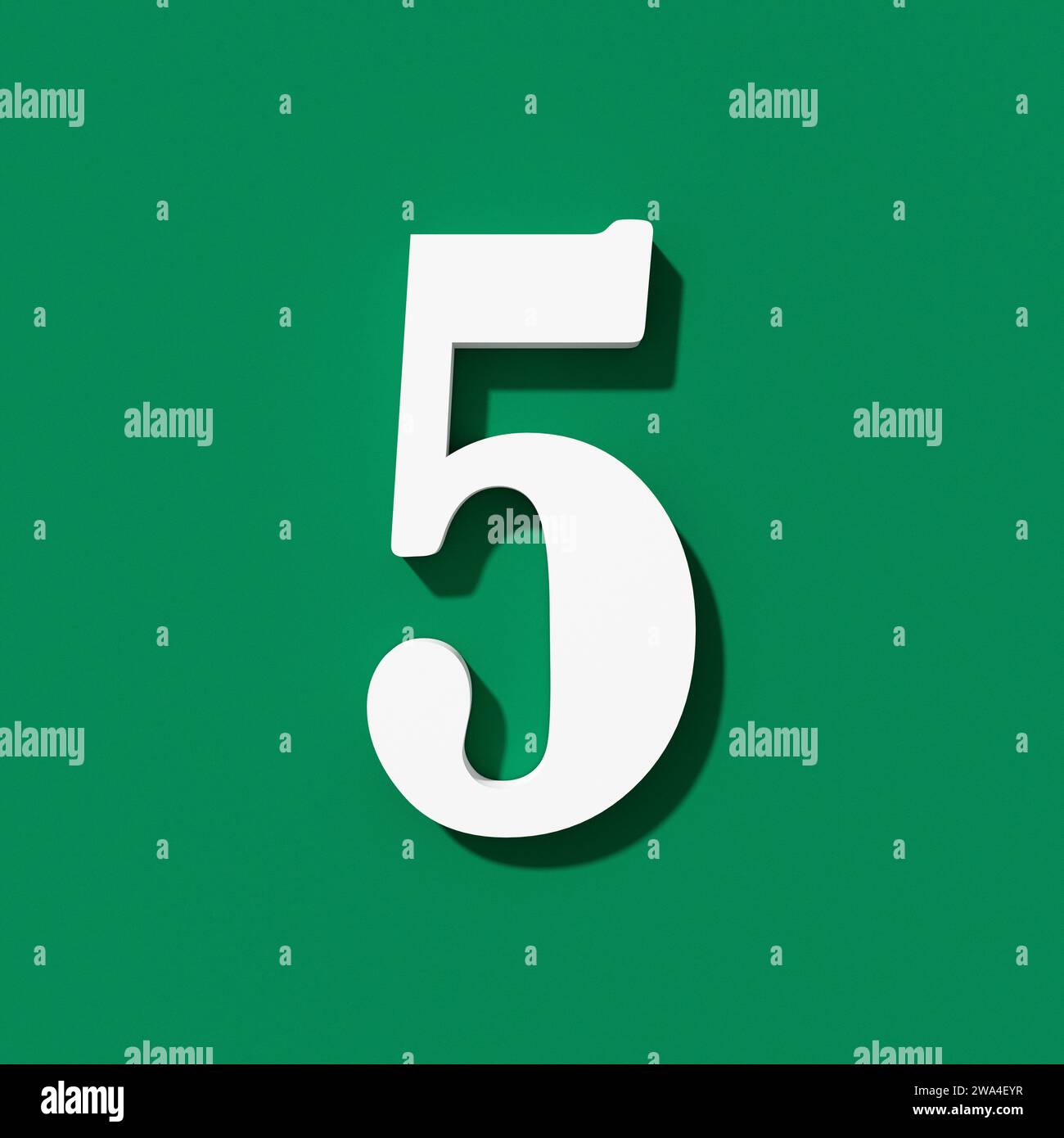 White number five 5 on green background. Top view. 3D render Stock ...