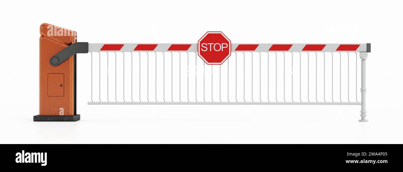 Closed automatic car barrier system isolated on white background. 3D ...