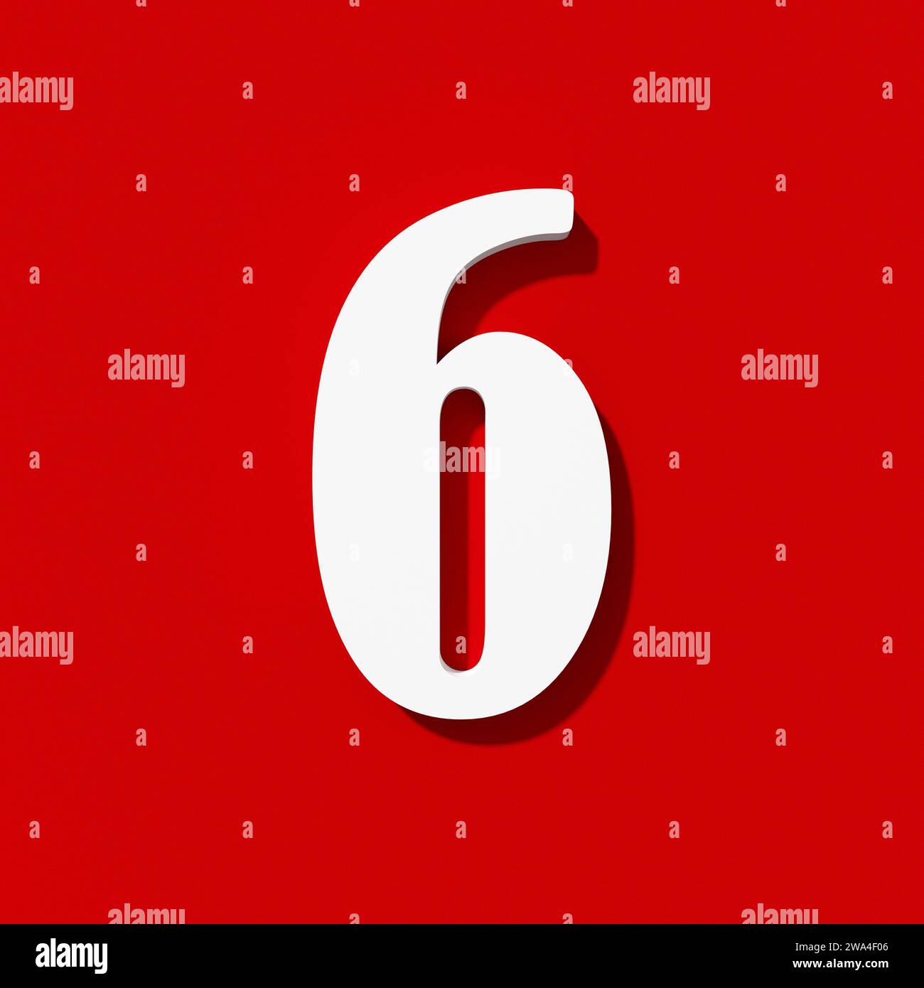 White number six on red background. Top view. 3D render Stock Photo - Alamy