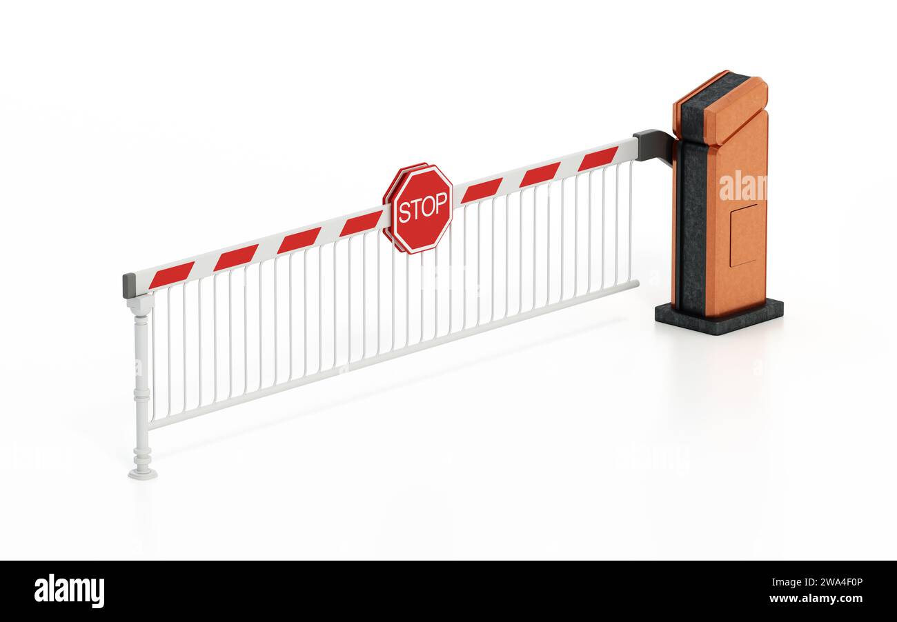 Closed automatic car barrier system isolated on white background. 3D ...