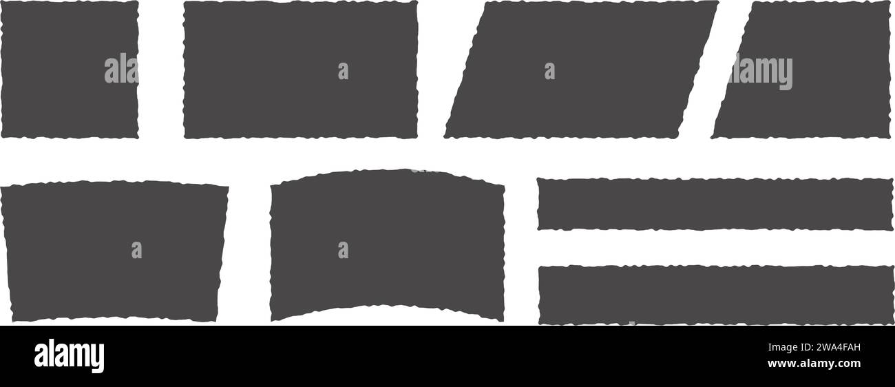 Paper rectangle with rough edge. Torn shapes with jagged border. Grunge strip background. Vector ...