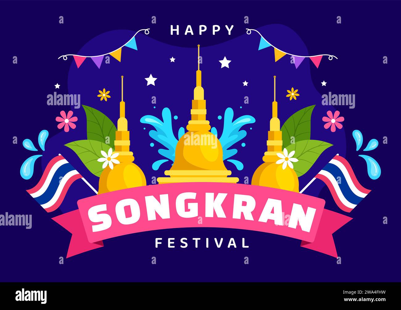 Happy Songkran Festival Day Vector Illustration with Kids Playing Water ...