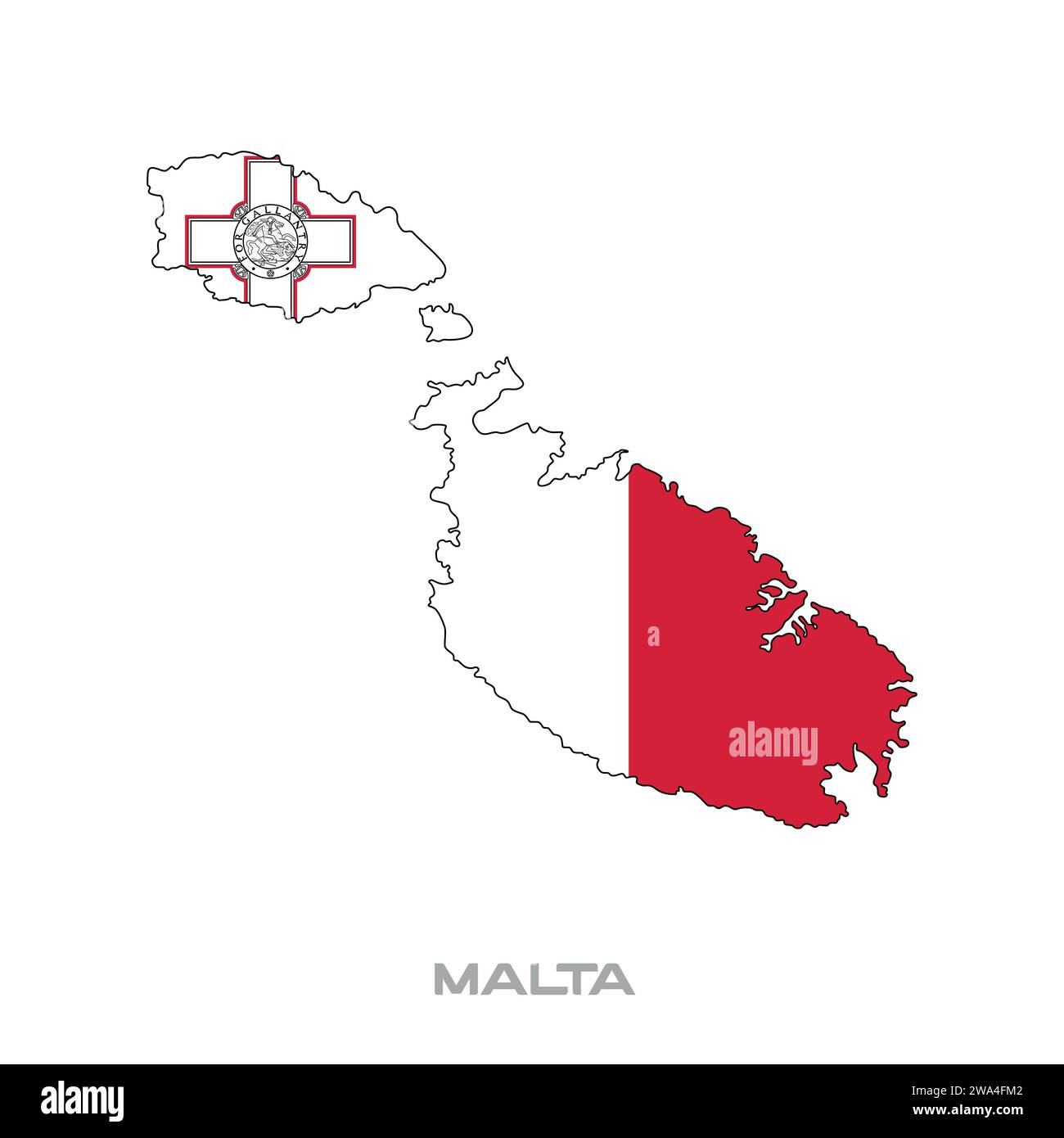 Vector Illustration Of The Flag Of Malta With Black Contours On A White