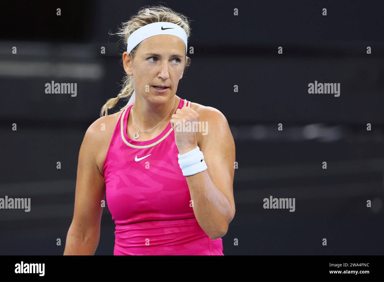 Victoria Azarenka of Belarus reacts after winning a point in her match ...