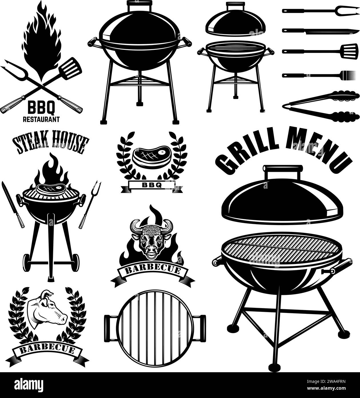 Set of bbq emblem, badges and design elements. Grill party. Vector ...